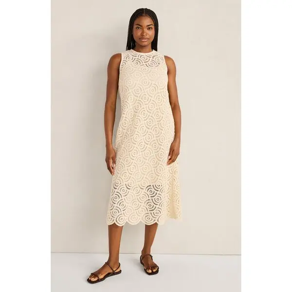 HAVEN WELL WITHIN Cotton Crochet Scalloped Midi Dress - Natural