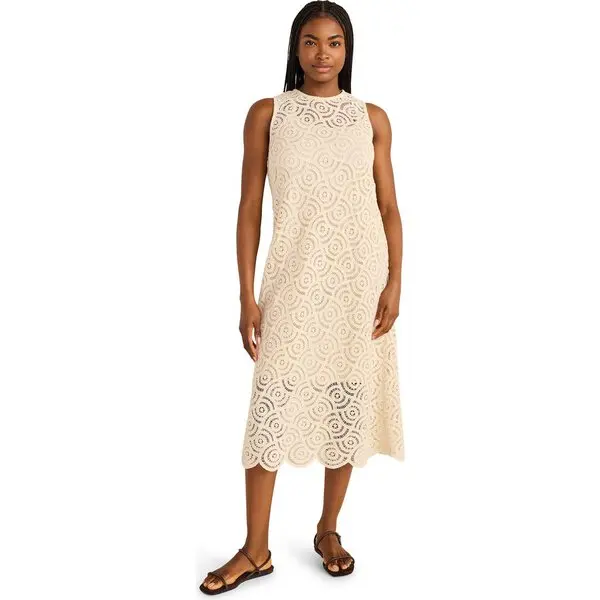 HAVEN WELL WITHIN Cotton Crochet Scalloped Midi Dress - Natural