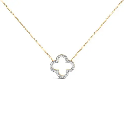 HAUS OF BRILLIANCE Gold Vermeil 1/10 Cttw Diamond Clover Pendant Necklace - Silver