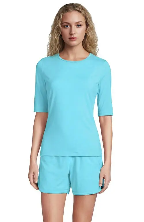 LANDS' END Sunshade Upf 50 Elbow Sleeve Rash Guard Swim Tee - River Mist