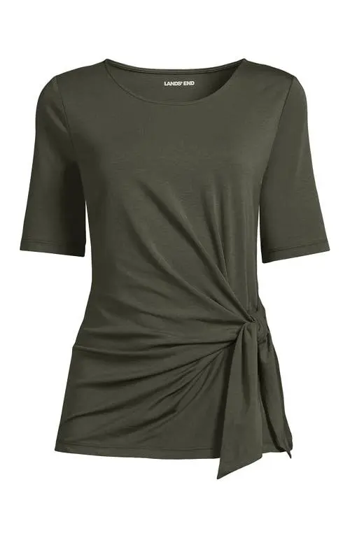 LANDS' END Lightweight Jersey Tie Front Top - Forest Moss
