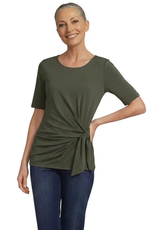 LANDS' END Lightweight Jersey Tie Front Top - Forest Moss