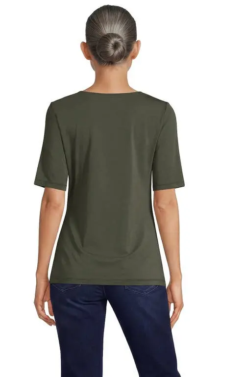 LANDS' END Lightweight Jersey Tie Front Top - Forest Moss