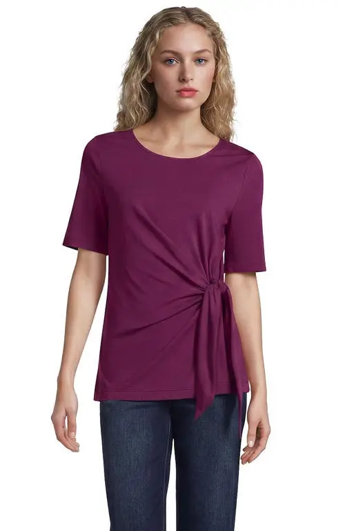 LANDS' END Lightweight Jersey Tie Front Top - Light Raspberry