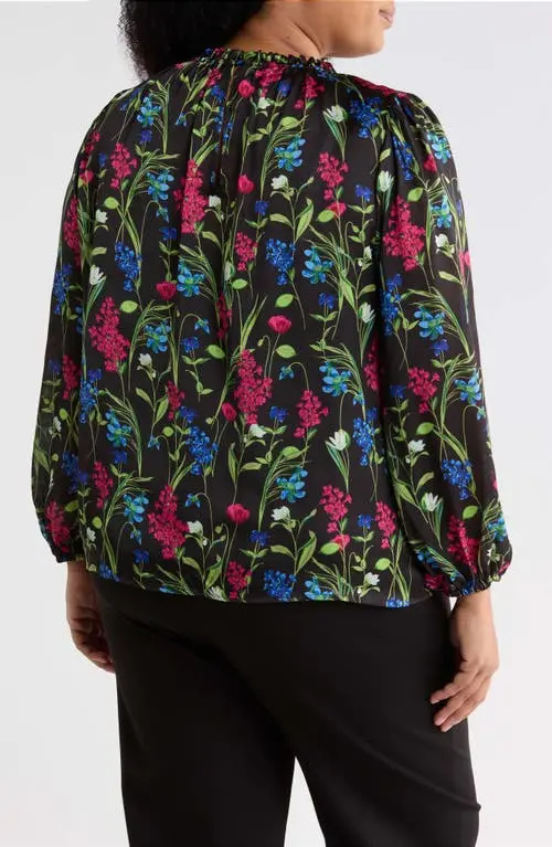 SUGARLIPS Floral Smocked Neck Long Sleeve Top
