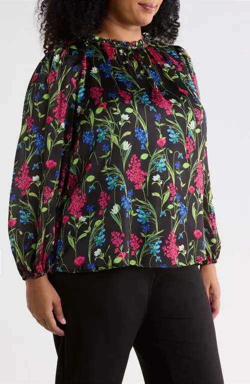 SUGARLIPS Floral Smocked Neck Long Sleeve Top