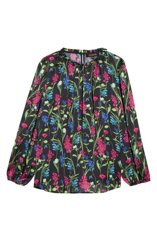 SUGARLIPS Floral Smocked Neck Long Sleeve Top