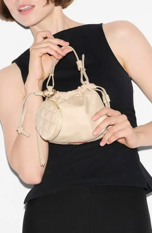 Mz Wallace Waverly Bebe Leather Trim Drawstring Bag