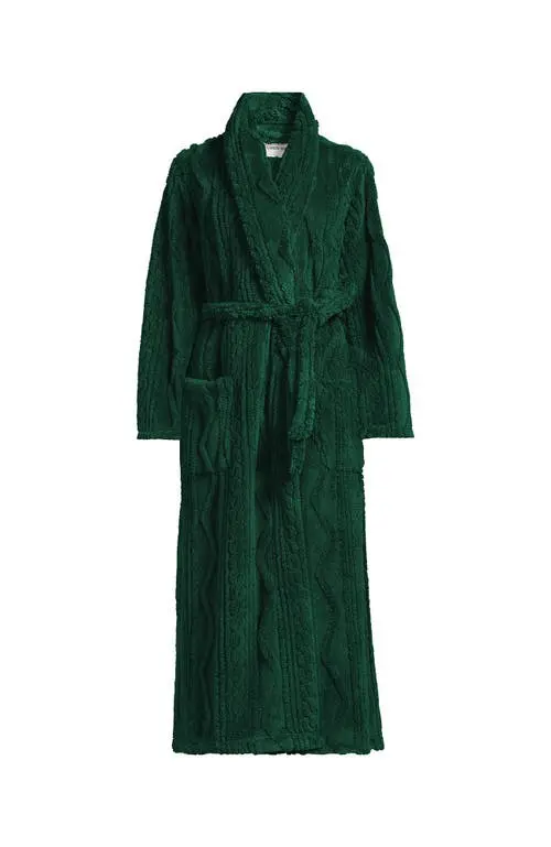LANDS' END Cozy Plush Long Wrap Robe - Pine