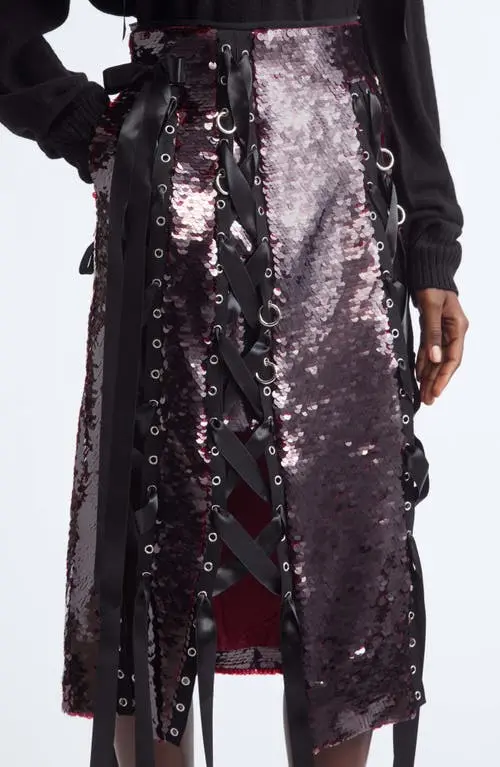 Simone Rocha Unraveling Ribbon Ring Sequin Midi Skirt