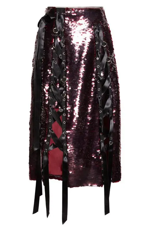 Simone Rocha Unraveling Ribbon Ring Sequin Midi Skirt