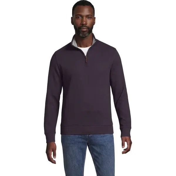 LANDS' END Bedford Rib Quarter Zip Pullover Sweater - Black Currant