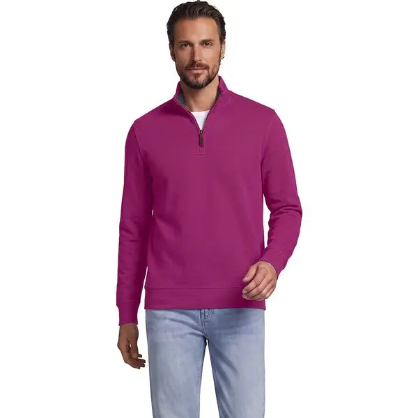 LANDS' END Bedford Rib Quarter Zip Pullover Sweater - Light Raspberry