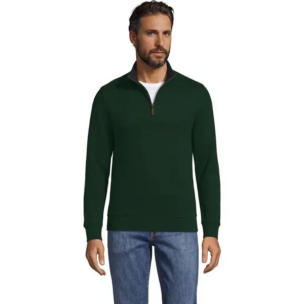 LANDS' END Bedford Rib Quarter Zip Pullover Sweater - Pine Valley