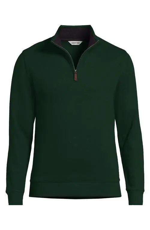 LANDS' END Bedford Rib Quarter Zip Pullover Sweater - Pine Valley