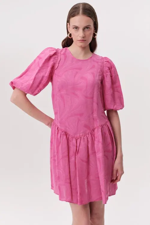 EXQUISE Crew Neck Open Back Mini Dress
