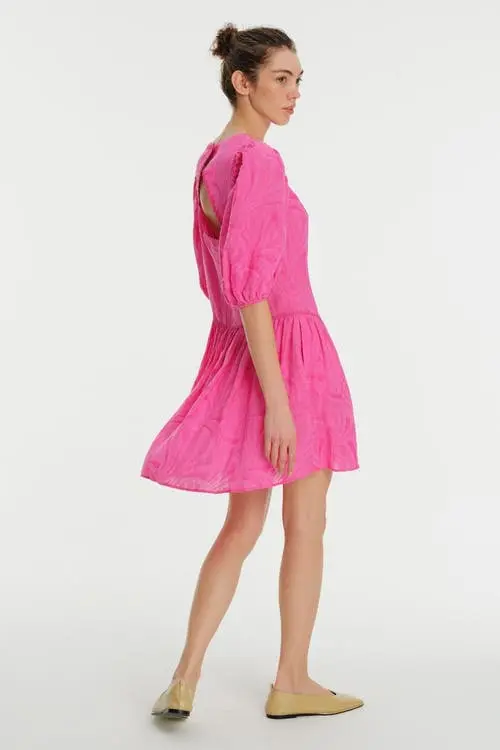 EXQUISE Crew Neck Open Back Mini Dress
