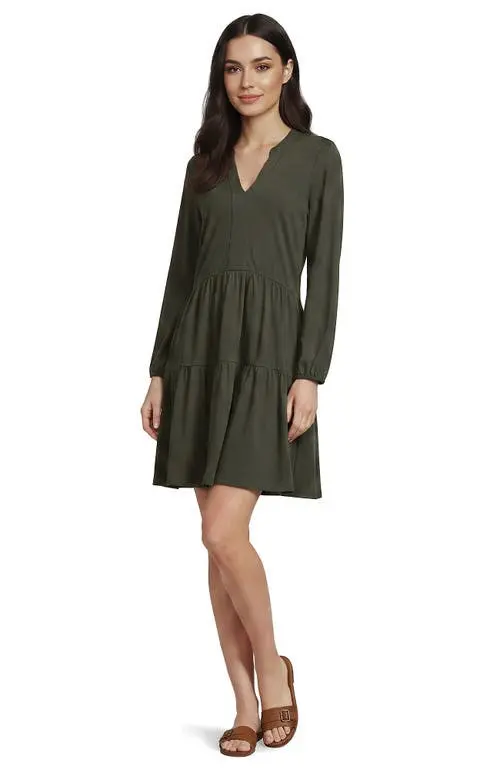 LANDS' END Cotton Jersey Tiered Mini Dress - Forest Moss