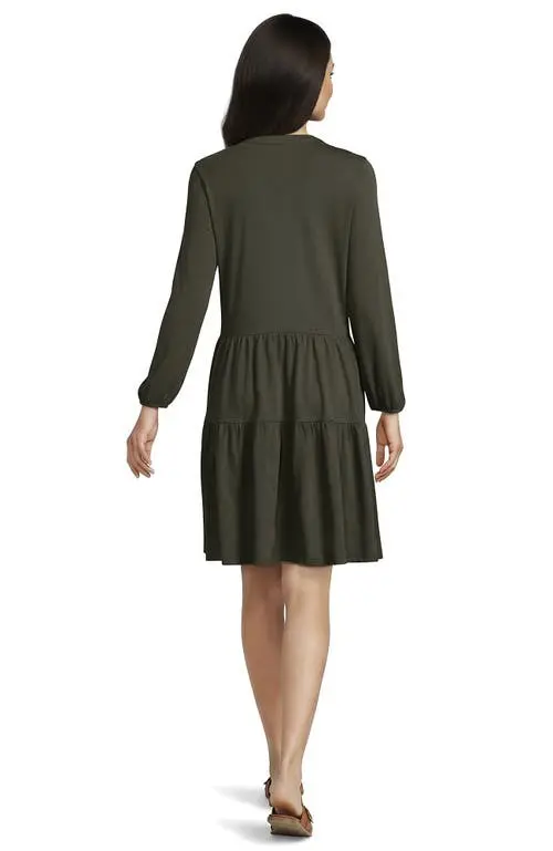 LANDS' END Cotton Jersey Tiered Mini Dress - Forest Moss