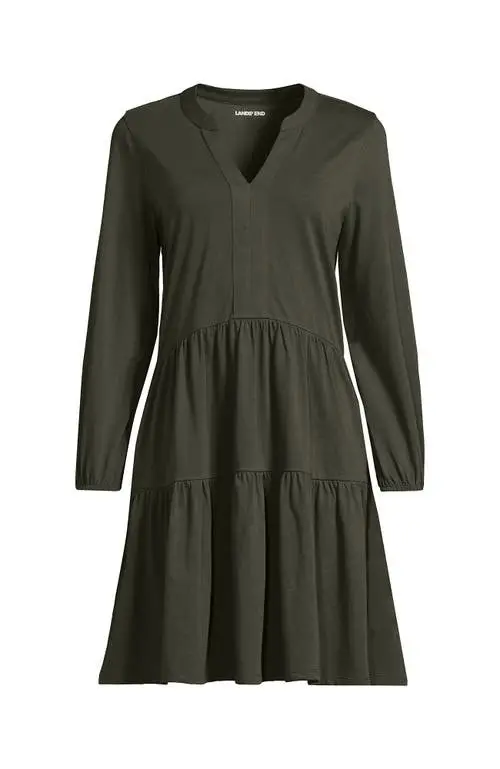 LANDS' END Cotton Jersey Tiered Mini Dress - Forest Moss