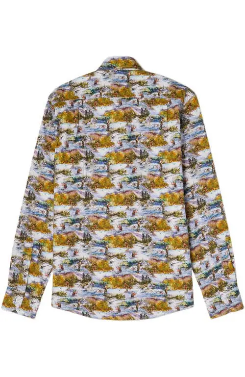 Robert Talbott Reynolds Printed Fishing Scene Shirt - Green Multi