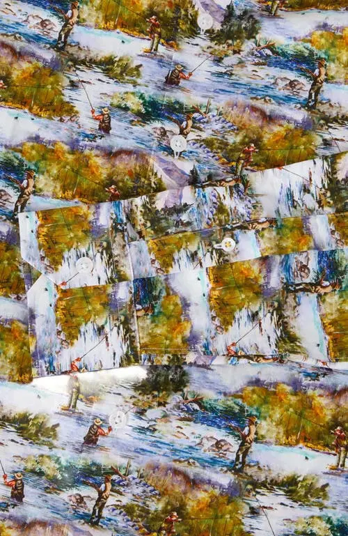 Robert Talbott Reynolds Printed Fishing Scene Shirt - Green Multi