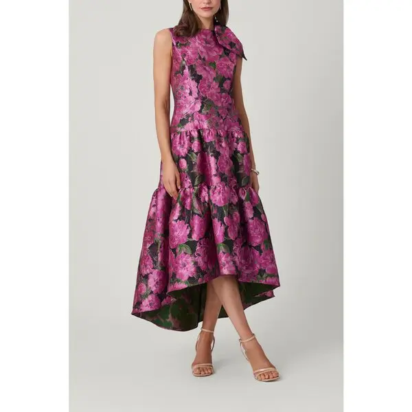 Shoshanna Essex Floral Jacquard Kelsey Dress - Magenta/green