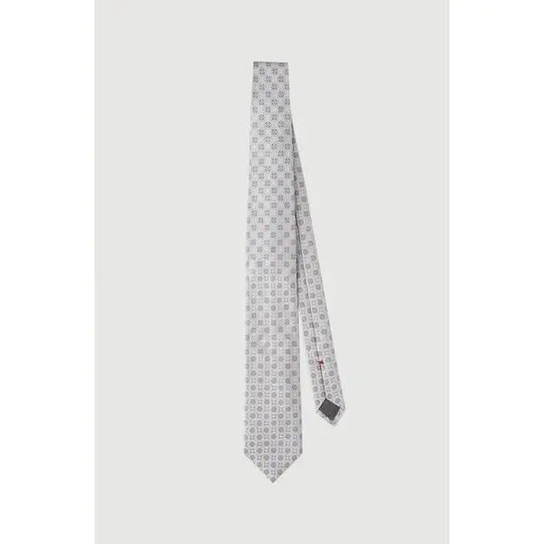 Brunello Cucinelli Geometric Patterned Silk Tie - Light Grey