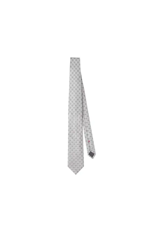 Brunello Cucinelli Geometric Patterned Silk Tie - Light Grey