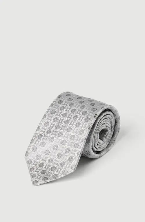 Brunello Cucinelli Geometric Patterned Silk Tie - Light Grey