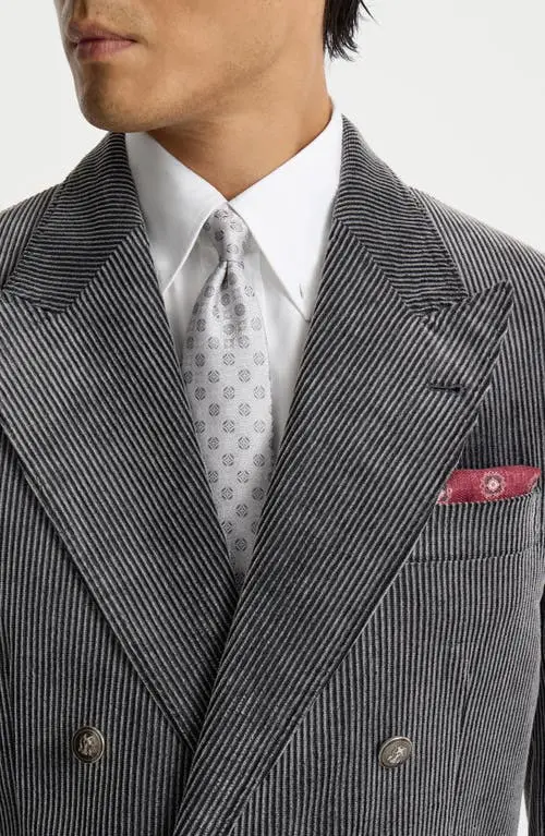 Brunello Cucinelli Geometric Patterned Silk Tie - Light Grey