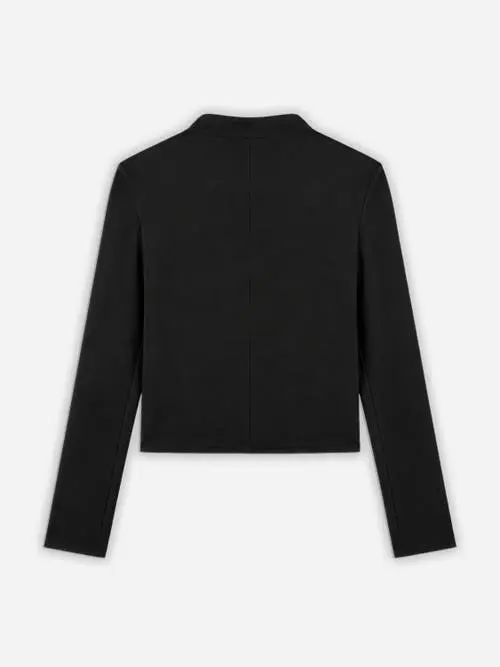 NOCTURNE Ruffle Trim Zip Front Blouse - Black