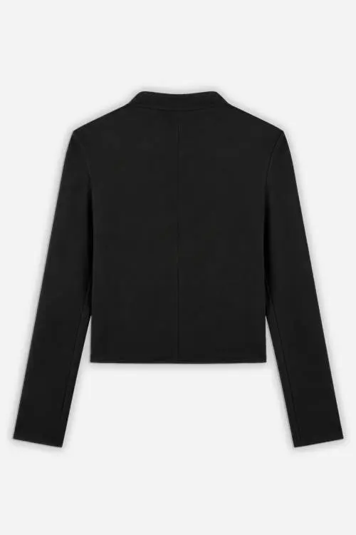 NOCTURNE Ruffle Trim Zip Front Blouse - Black