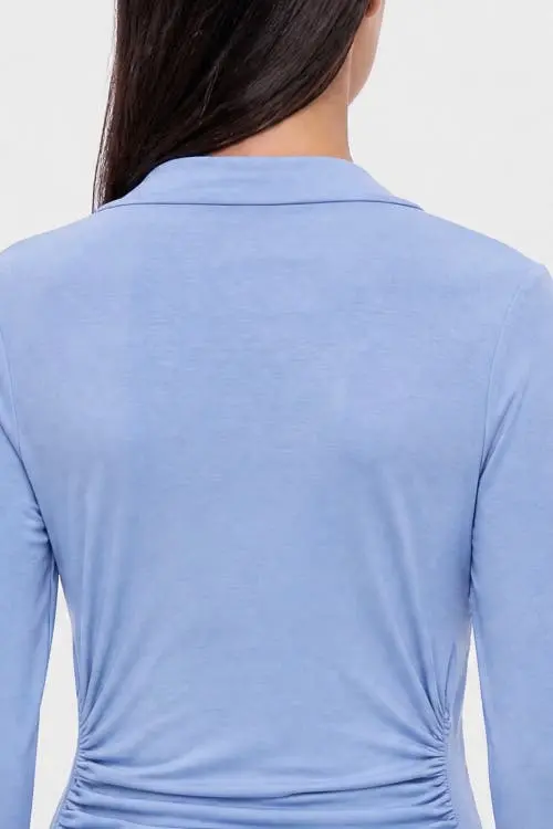 NOCTURNE Ruffle Trim Zip Front Blouse - Blue