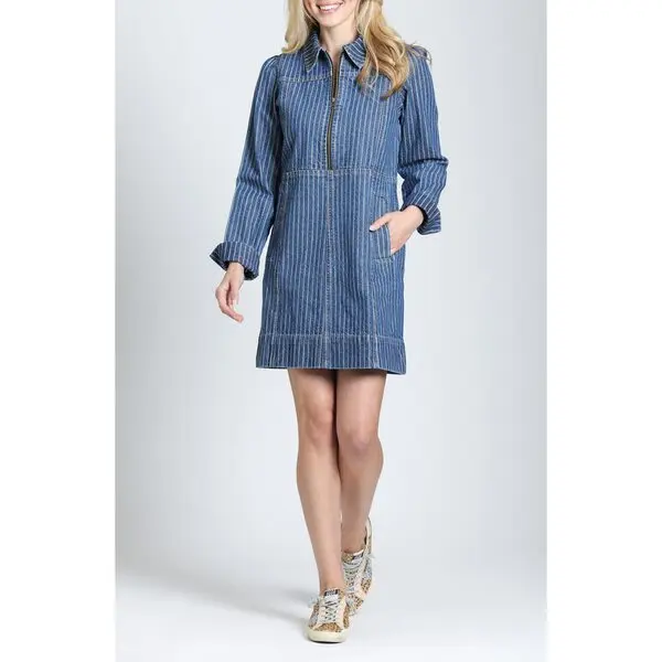 APNY The True Indigo Striped Denim Shift Dress