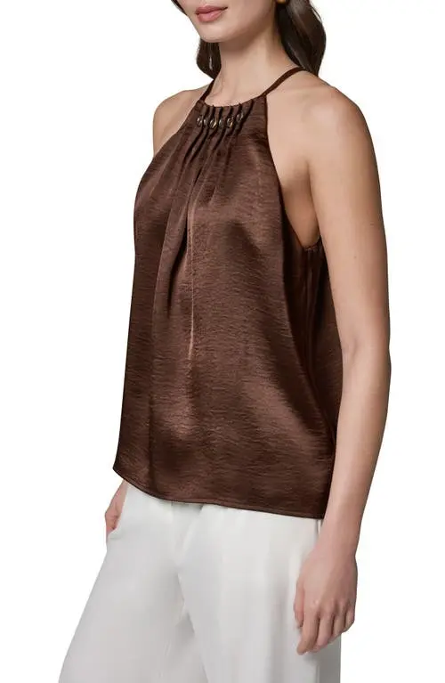 Donna Karan New York Pleated Embellished Satin Camisole