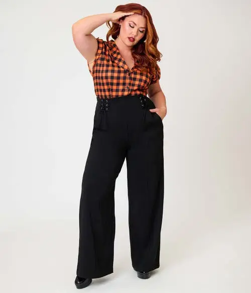Unique Vintage Lace Up High Waist Trousers
