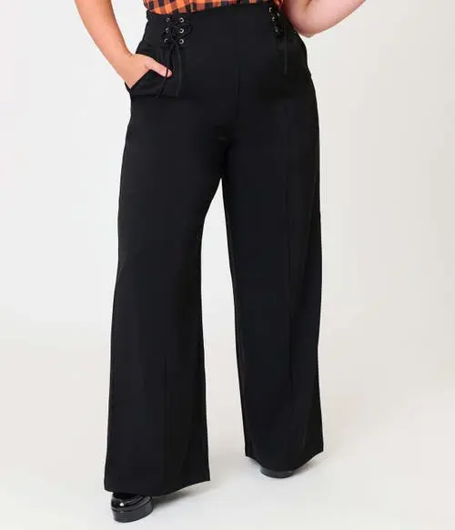 Unique Vintage Lace Up High Waist Trousers