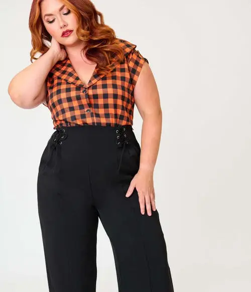 Unique Vintage Lace Up High Waist Trousers
