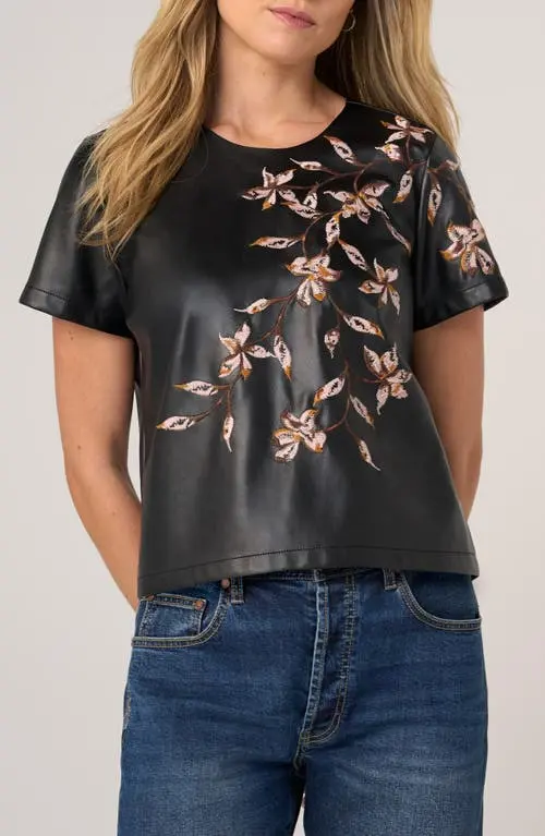 LIVERPOOL Embroidered Faux Leather Top