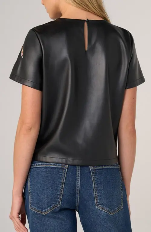 LIVERPOOL Embroidered Faux Leather Top