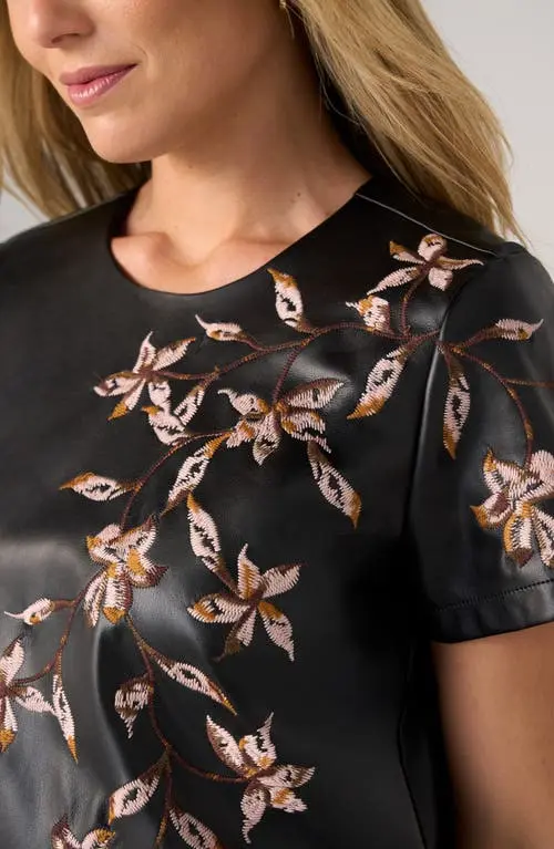 LIVERPOOL Embroidered Faux Leather Top