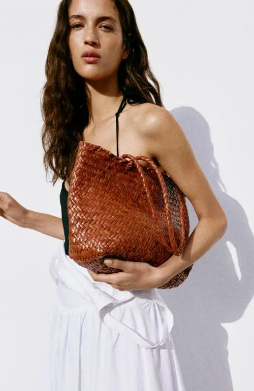 Mango Braided Woven Shopper Bag - Leather
