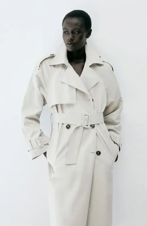 Mango Angela Belted Trench Coat - Light/pastel Grey