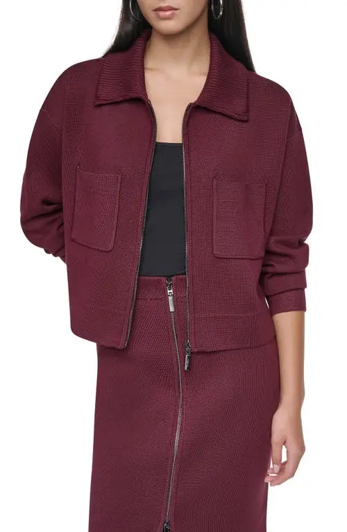 Dkny Essentials Zip Up Sweater Jacket - Cabernet