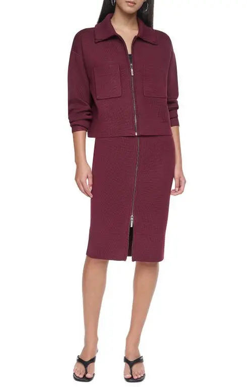 Dkny Essentials Zip Up Sweater Jacket - Cabernet