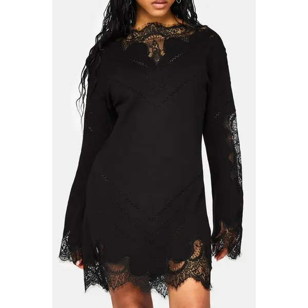 DISTURBIA Stormwoken Lace Trim Knit Mini Dress