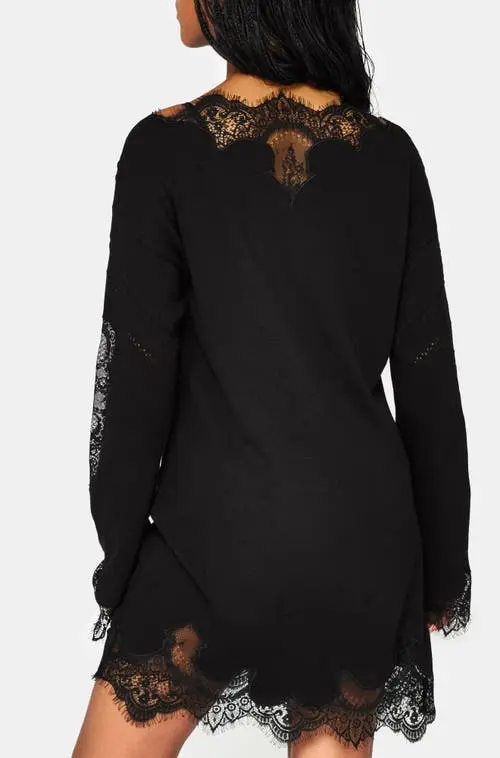 DISTURBIA Stormwoken Lace Trim Knit Mini Dress