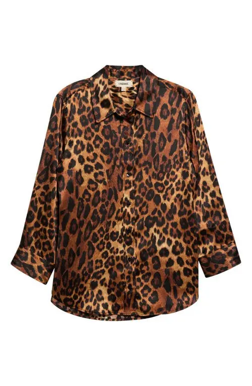 L'AGENCE Dani Silk Leopard Print Shirt - Tan Multi Javan Leopard