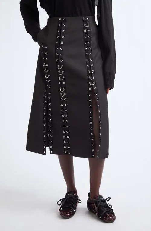 Simone Rocha Grommet Ring Sculpted Ripple Midi Skirt - Black